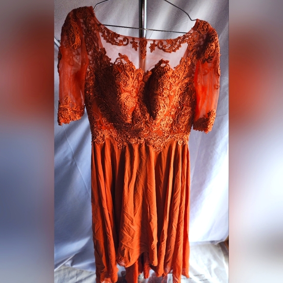 Dresses | Elegant Lace Evening Gown In Rust | Poshmark